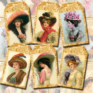 Lovely Victorian Women With Hats Vintage Art Hang/gift Tags - Instant ...
