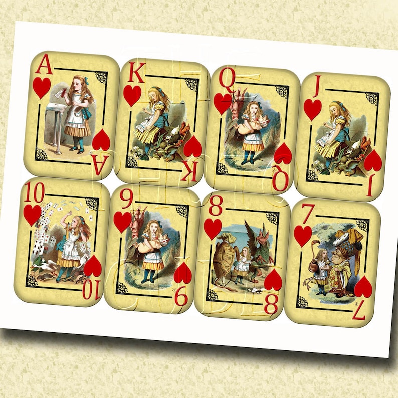Alice in Wonderland -vintage Art Playing Cards -hearts- Instant ...