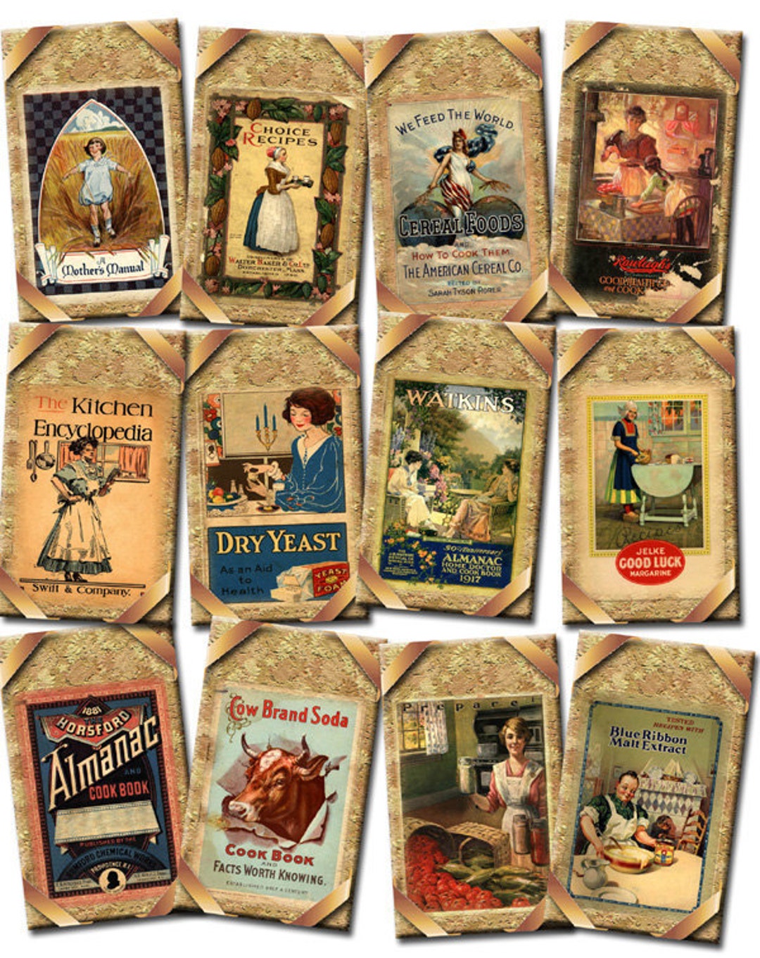 Vintage Cookbook Cover Art Tags/cards/labels/paper Crafts- Instant ...