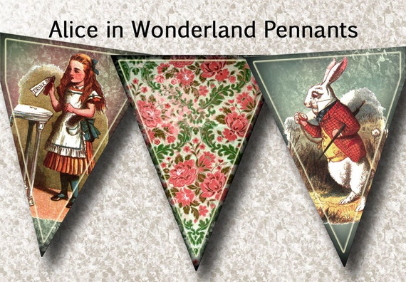 ALiCe in WoNDeRLaND BaNNeR Pennants Flags- INSTaNT DOWNLoAD- Printable ...