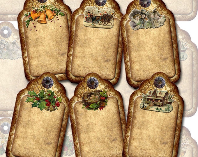 Antiqued Primitive Christmas Winter Vintage Hang/gift Tags/labels ...