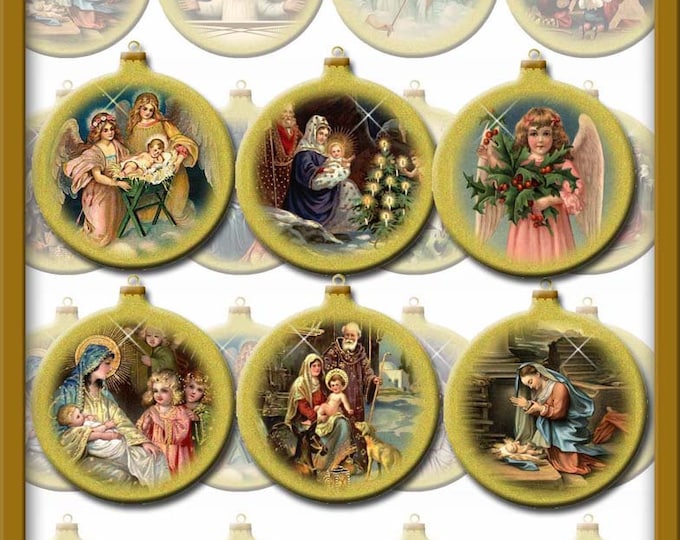 Set of 16 Christmas Vintage Art Nativity Bulbs/ornaments/tags instant ...