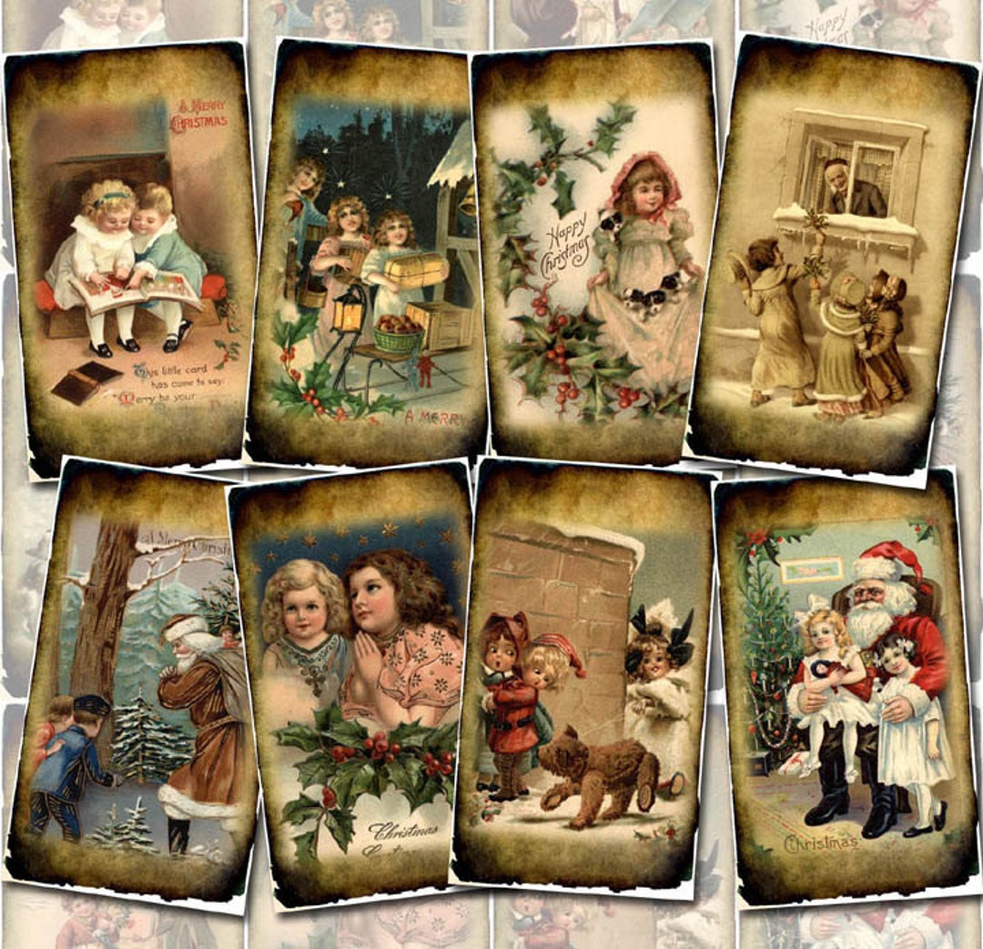 Christmas Winter Scenes- Primitive Grunged Vintage Art Tags/cards ...