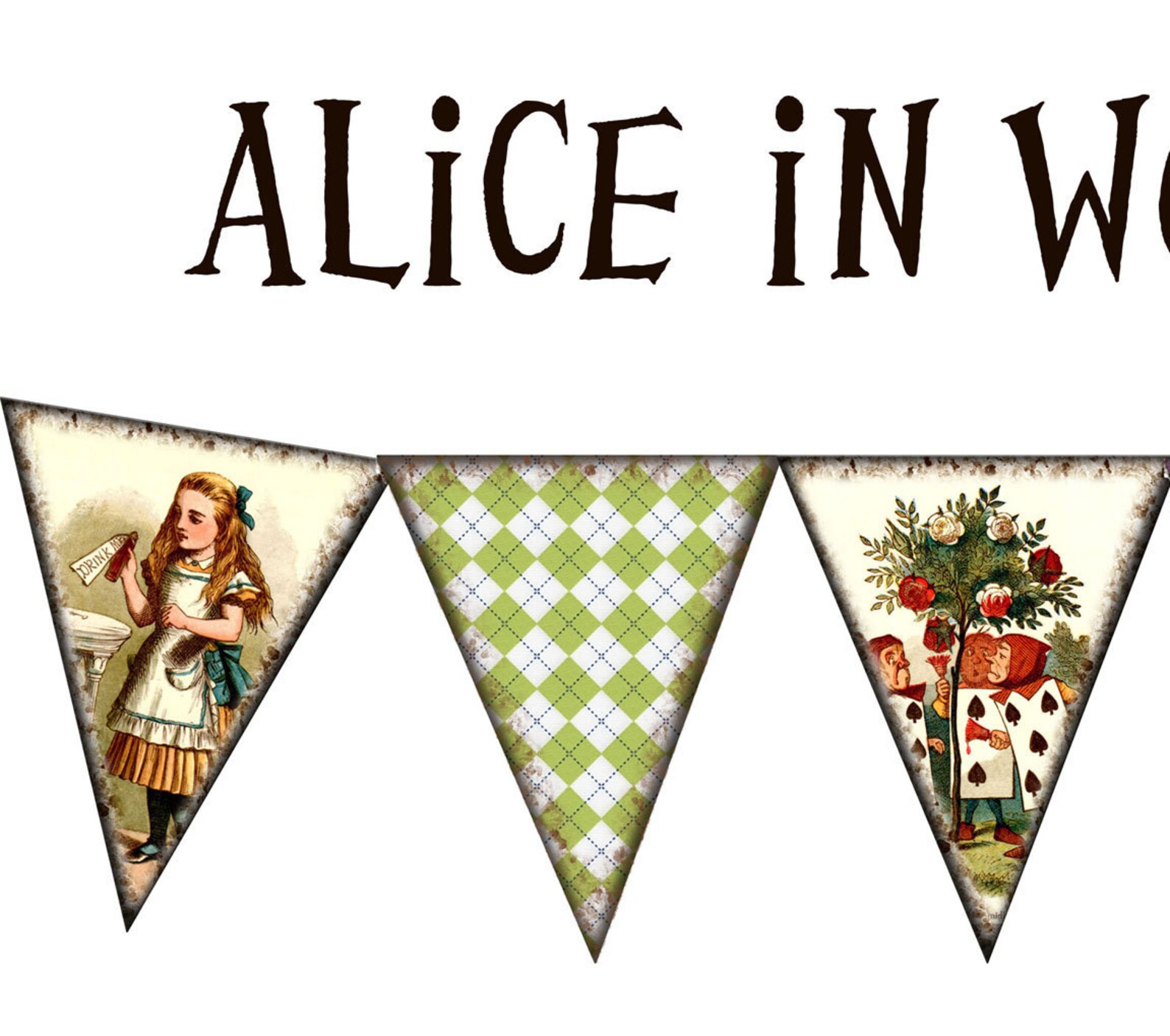 Alice in Wonderland Banner Pennants Flags- Instant Download -printable ...