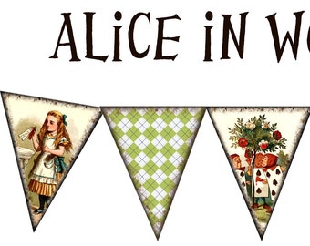 Alice in Wonderland Victorian Banner Pennants Flags Instant | Etsy