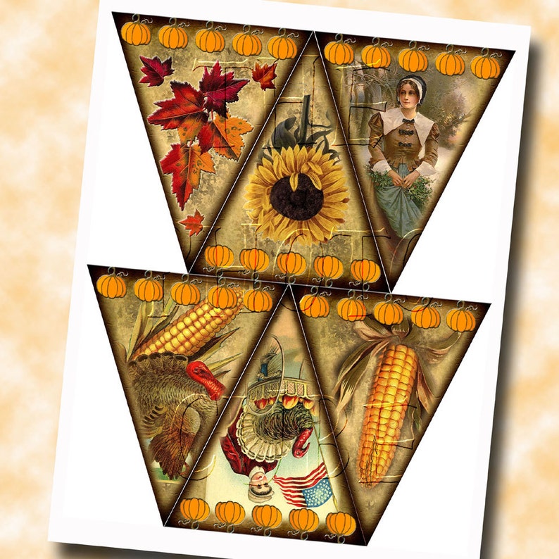 Fall / Autumn / Primitive Harvest Banner Pennants / Flags / - Etsy