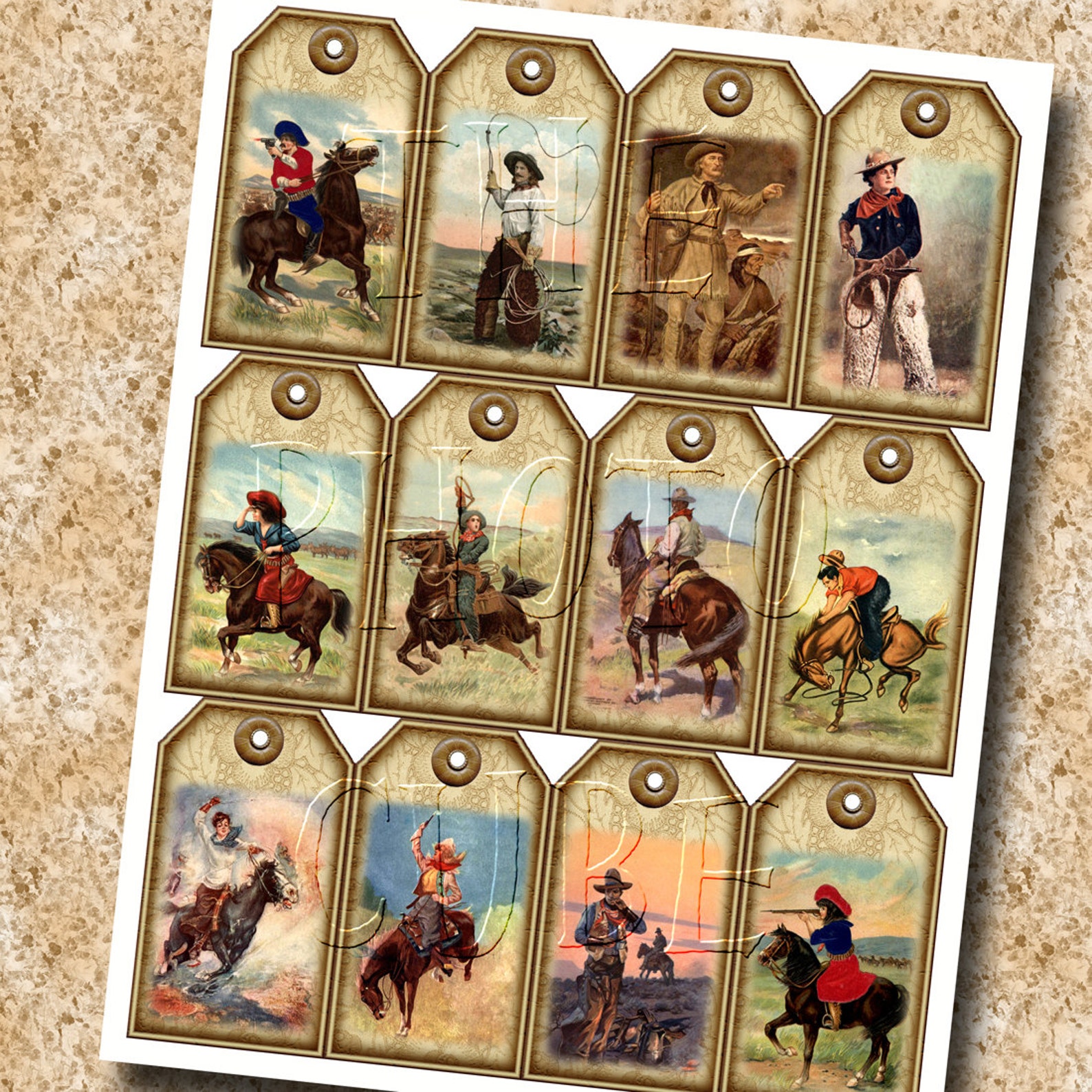 Wild West Cowboy/cowgirl Vintage Art Hang/gift Tags/cards-instant ...