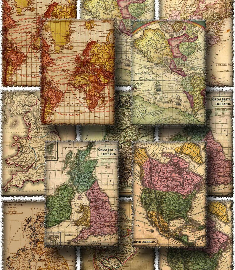 Antiqued Maps vintage Art Hang/gift Tags/cards/labels-instant | Etsy