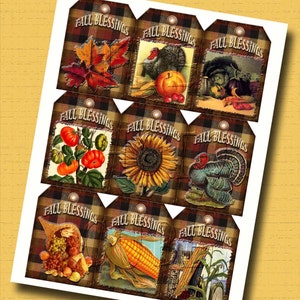 Set of 9 "fall Blessings" Vintage Images Gift/hang Tags- Instant ...