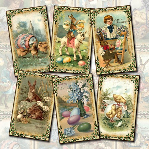 Primitive easter Bunnies Vintage Art Hang/gift - Etsy