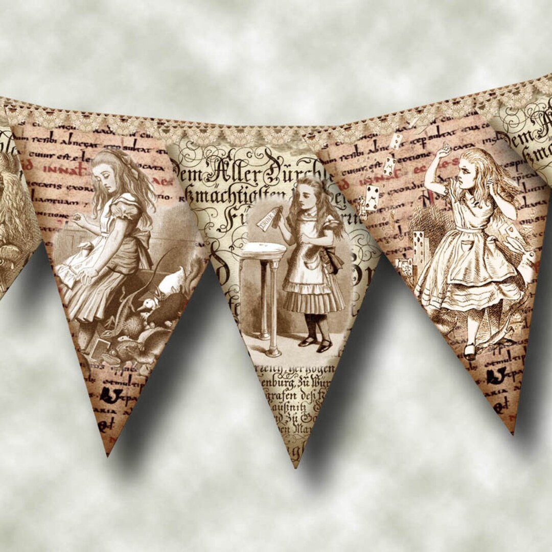 Alice in Wonderland - Primitive Style Pennants/flags/banner- Instant ...