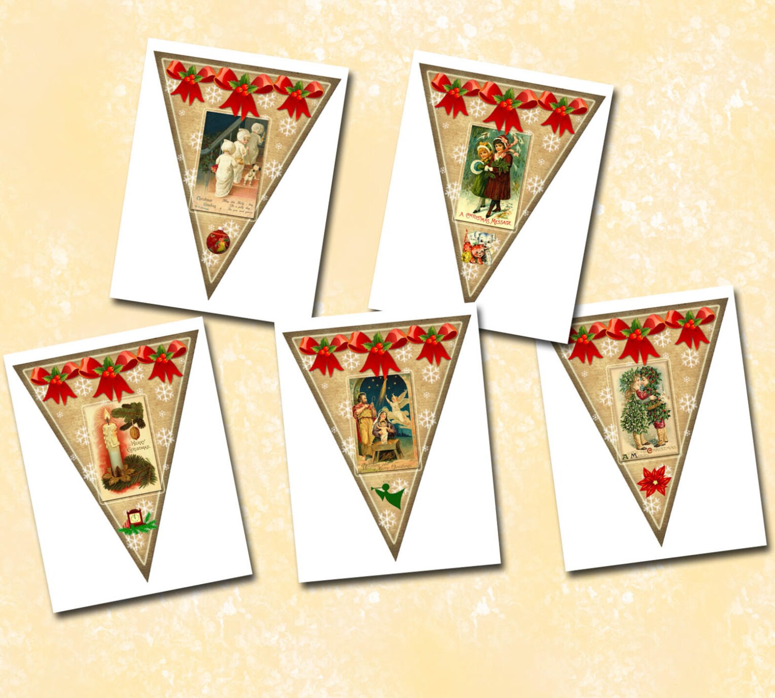 5 LARGE Christmas Pennants/Flags-8x10 Lovely | Etsy