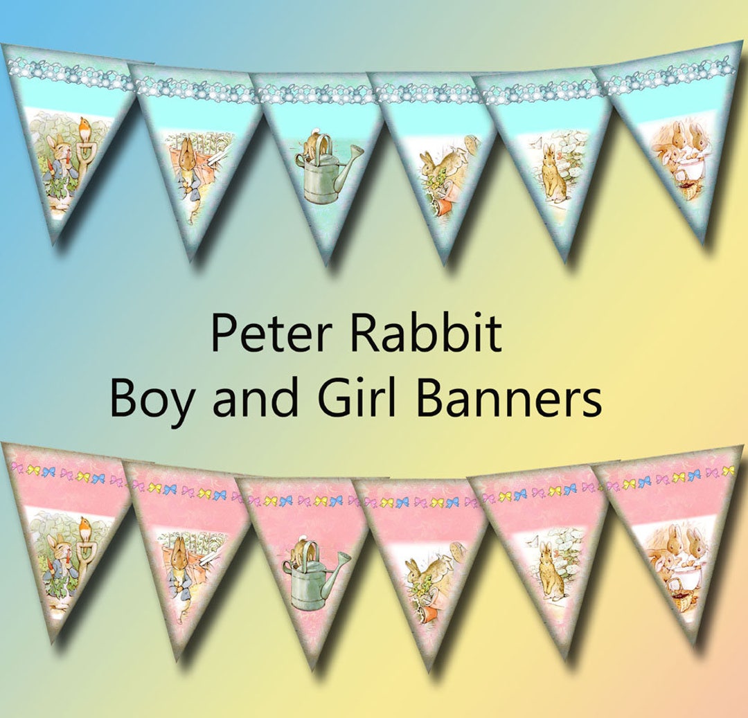 Peter Rabbit Banners Bunting Pennants Pink and Blue BOY & Girl 2 ...