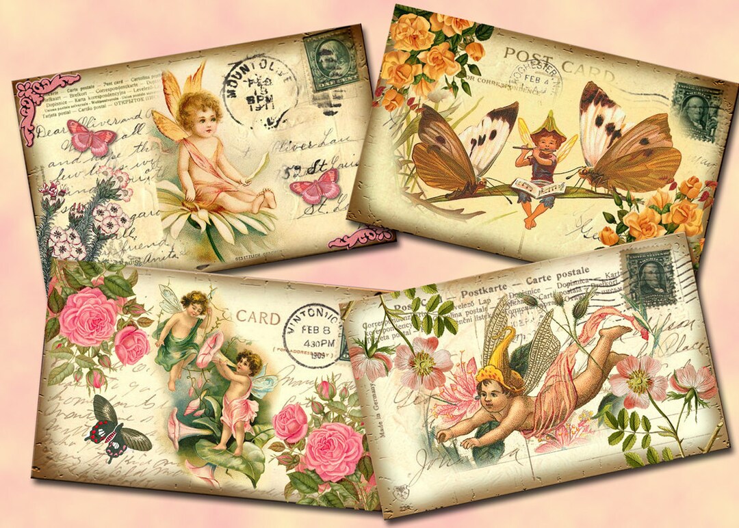 Fairy, Pixie, Sprite, Imp-post Card Altered Vintage Art Hang Tags/cards ...