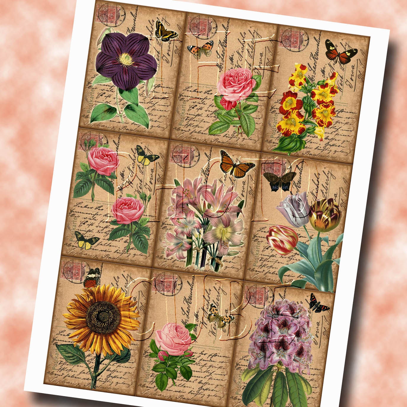 Vintage Floral Postcard Tags/cards charming Altered Art - Etsy