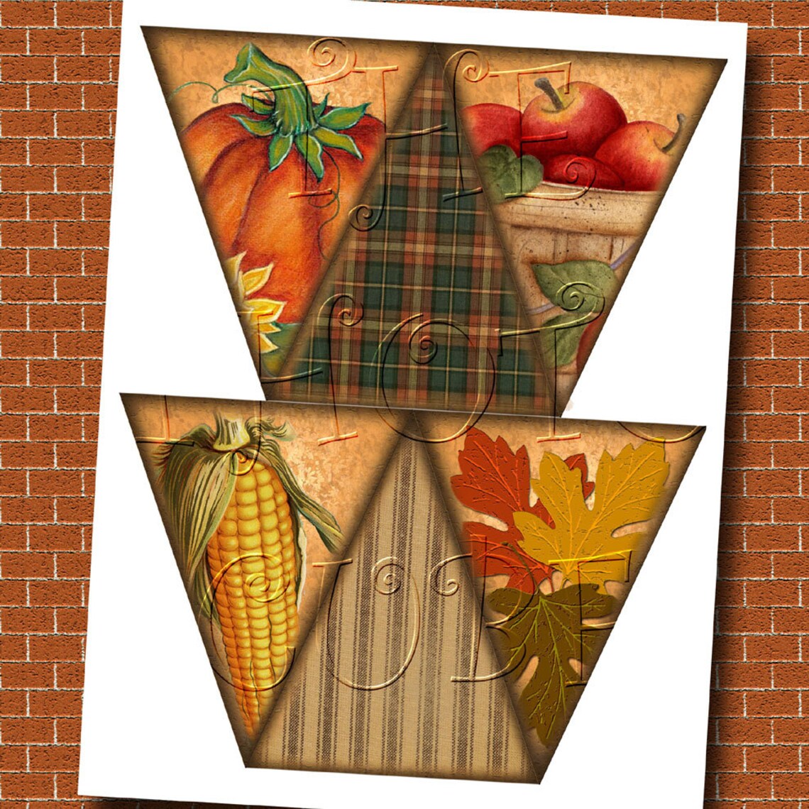 Fall Bunting Flags Primitive Autumn Banner Instant Download - Etsy