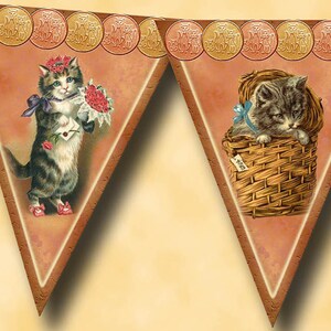 CAT Vintage Art 4"x5" Pennants/flags/bunting- Instant Download ...