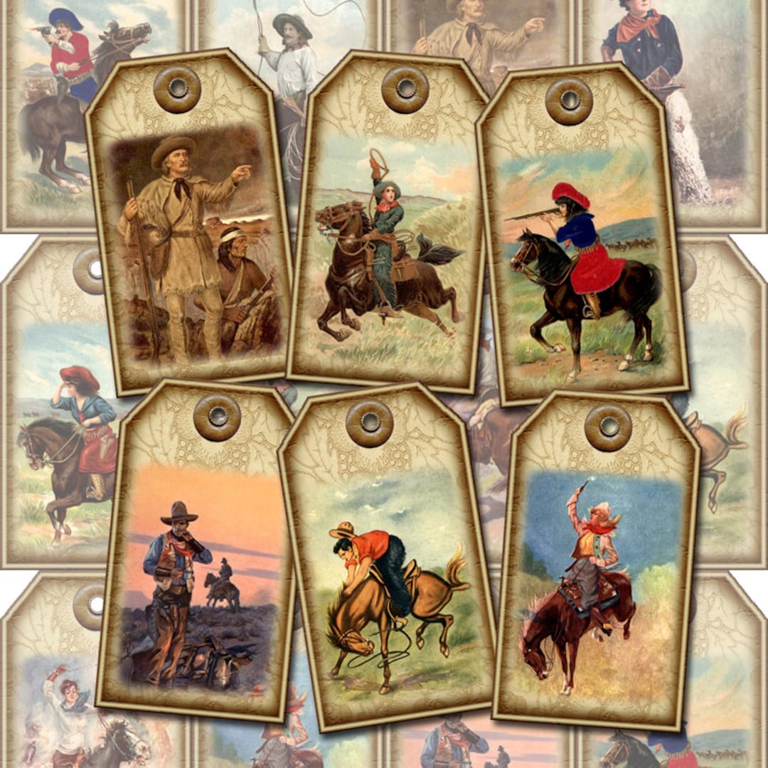 Wild West Cowboy/cowgirl Vintage Art Hang/gift Tags/cards-instant ...