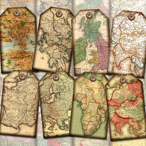 Vintage antique Maps Hang/gift Tags Labels-instant - Etsy