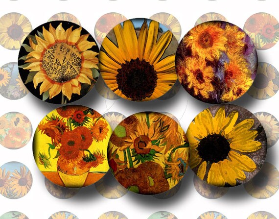 SuNFLOWERS 1 inch circles- Lovely ASSORTMENT -- INSTaNT DOWNLOAD ...