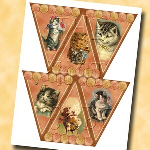CAT Vintage Art 4"x5" Pennants/flags/bunting- Instant Download ...