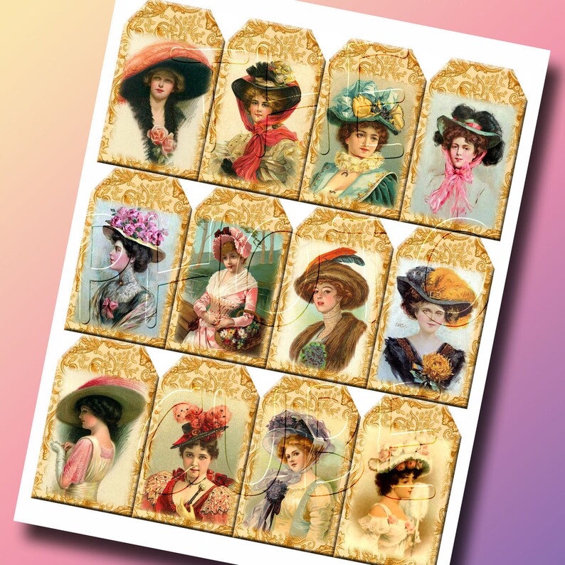 Lovely Victorian Women With Hats Vintage Art Hang/gift Tags - Etsy