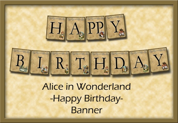 Alice in Wonderland -HaPPY BiRTHDAY- CHaRMiNG Pennants/Flags/Cards ...