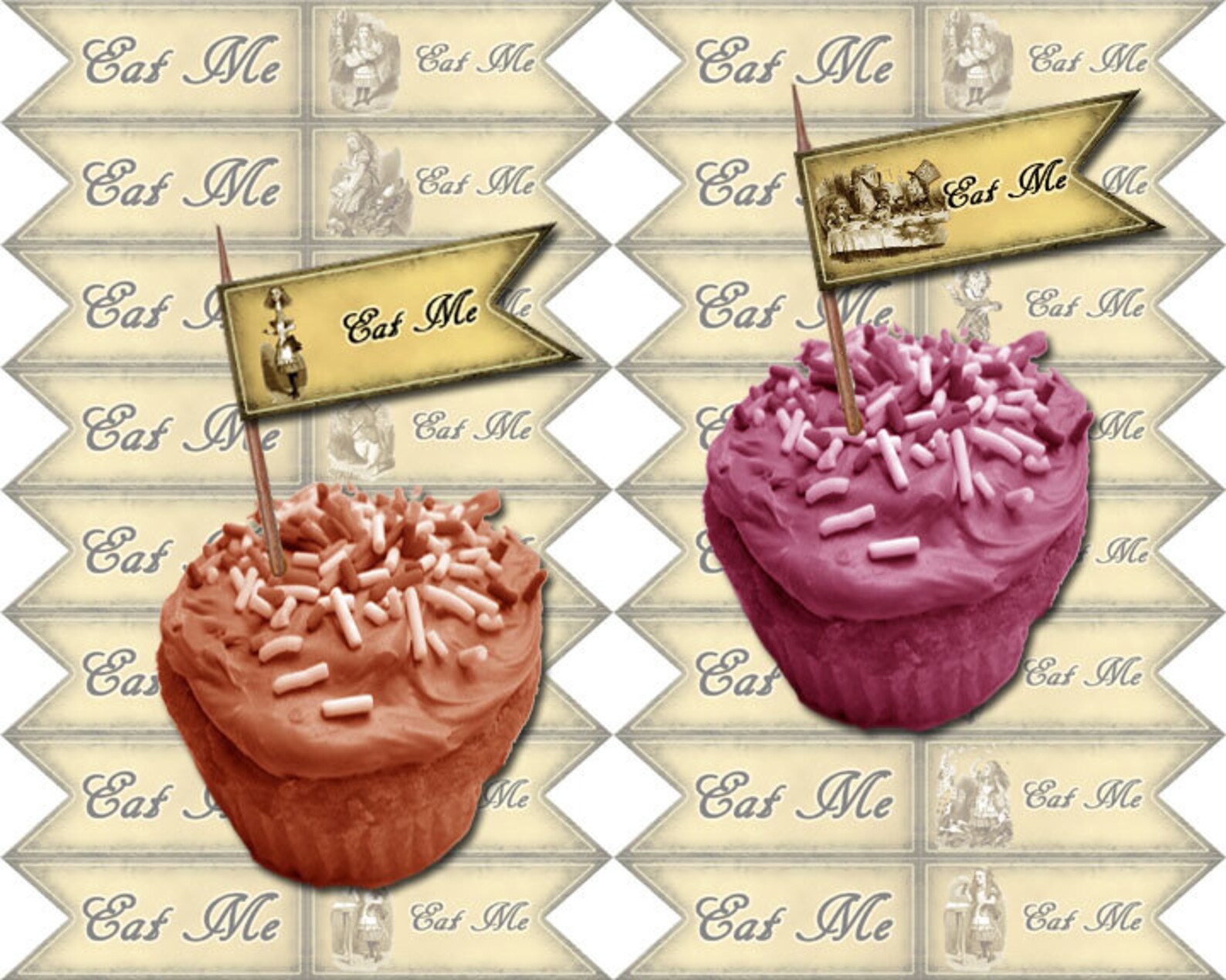 Eat Me cupcake Tags/labels/flags Primitive Alice in - Etsy
