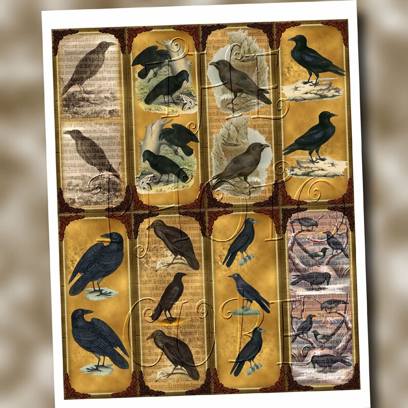 Ravens Crows primitive Art Bookmarks/tags 2x5 - Etsy