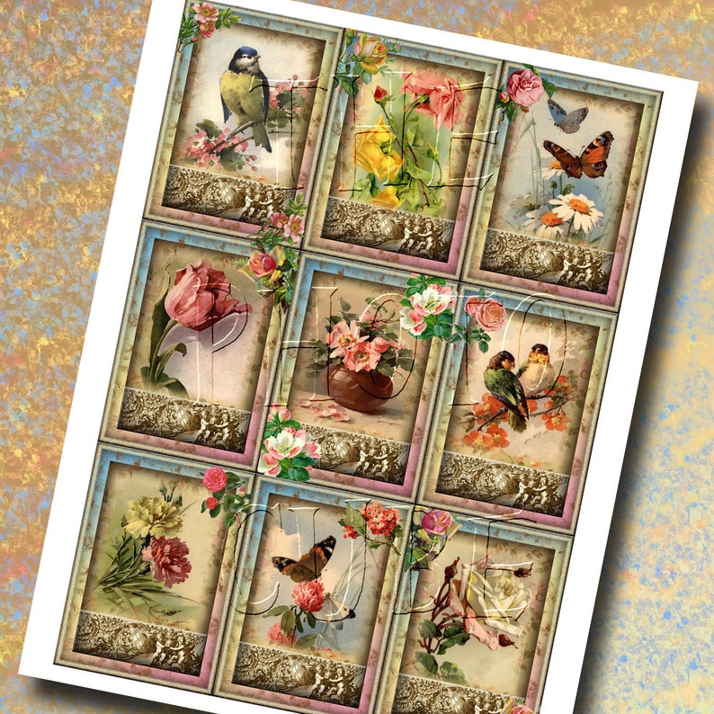 Flowers Birds Butterflies charming Vintage Art Tags/labels - Etsy