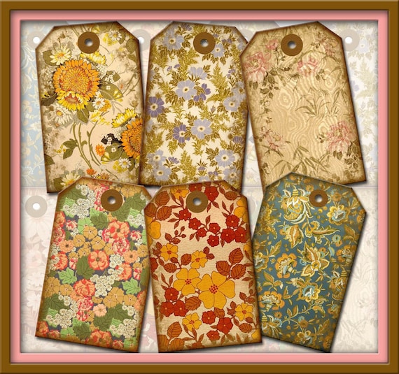 Antiqued Vintage Floral Hang Tags Set of 8 - Etsy