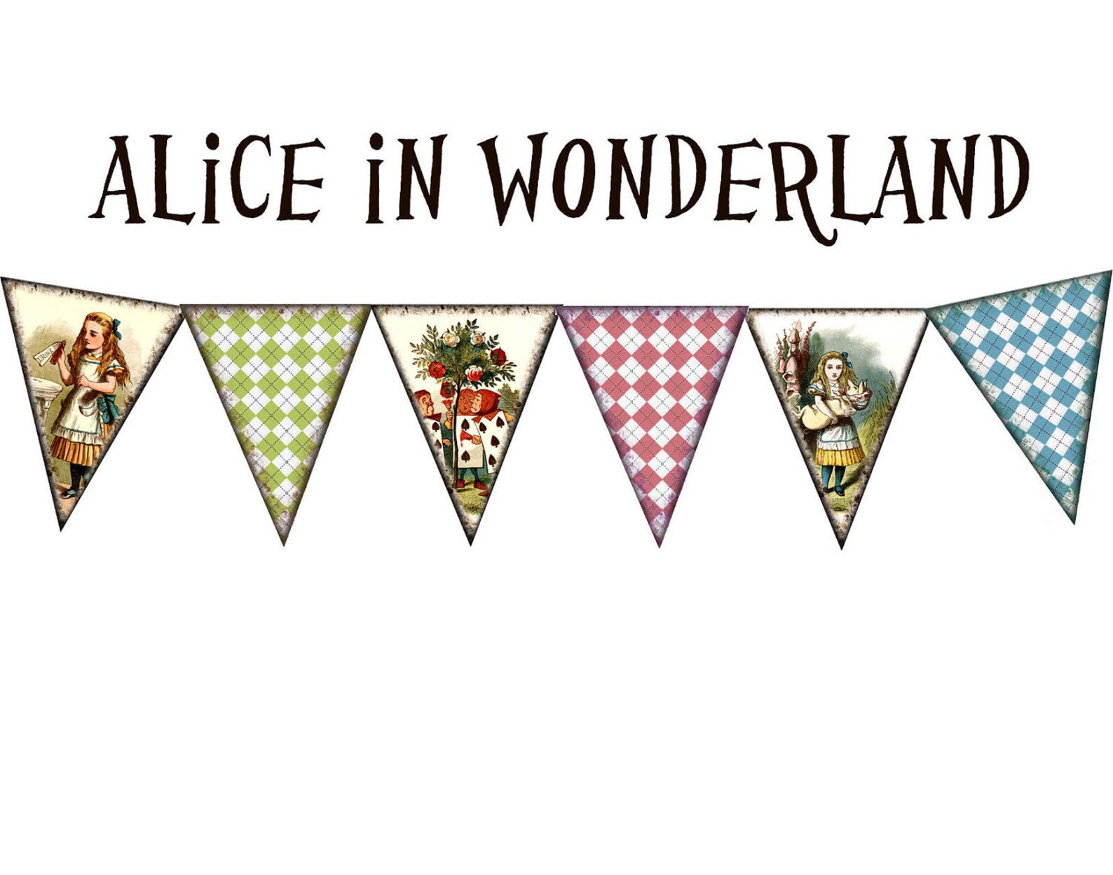 Alice in Wonderland Banner Pennants Flags- Instant Download -printable ...