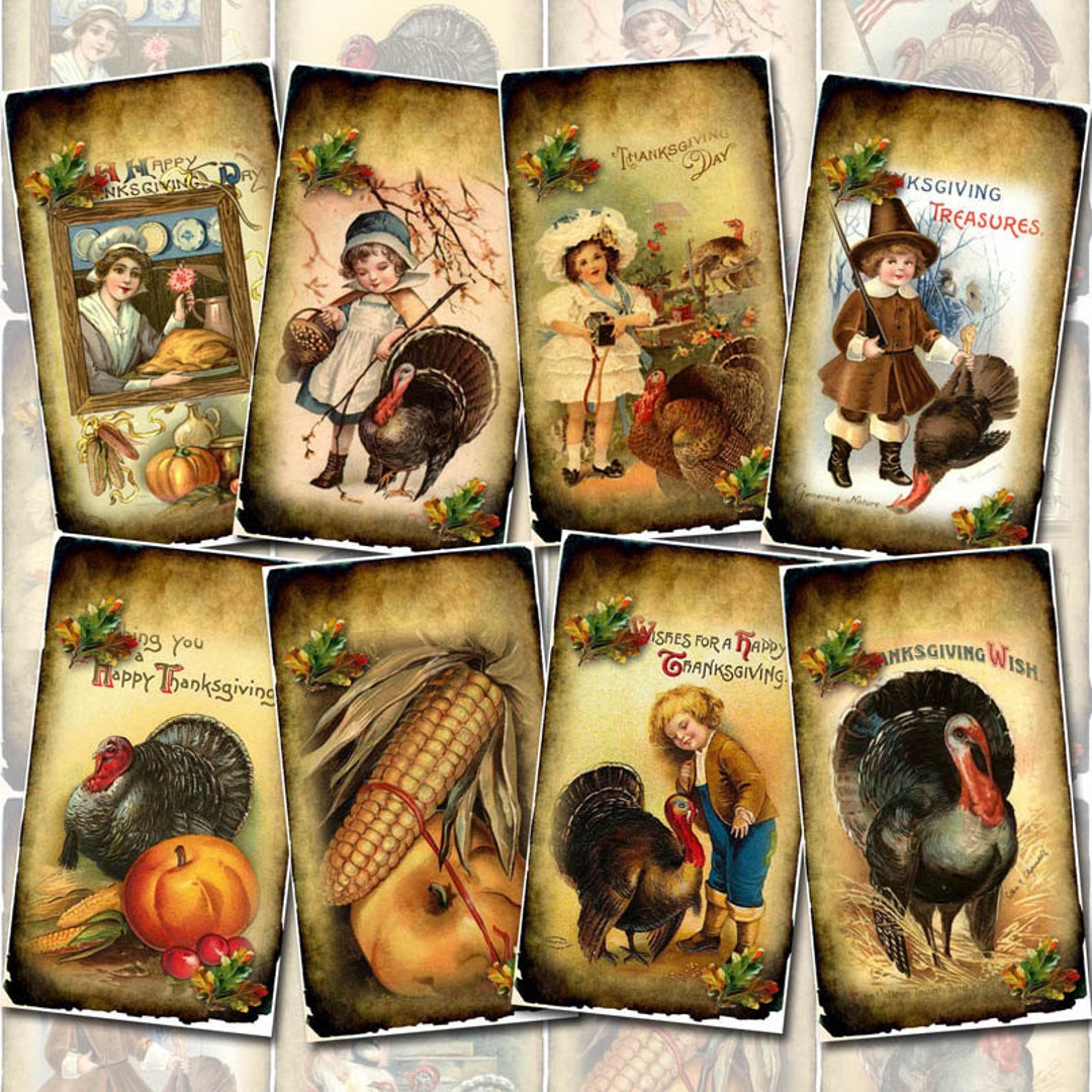 12 Primitive Grunged "thanksgiving" Fall/autumn Vintage Art Tags ...