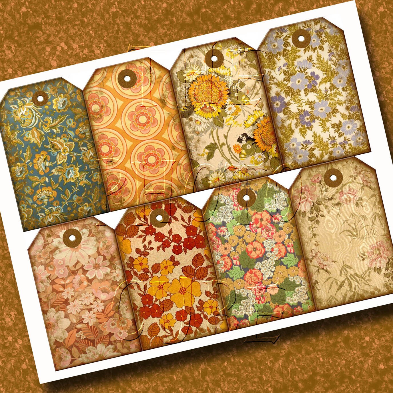 Antiqued Vintage Floral Hang Tags Set of 8 | Etsy