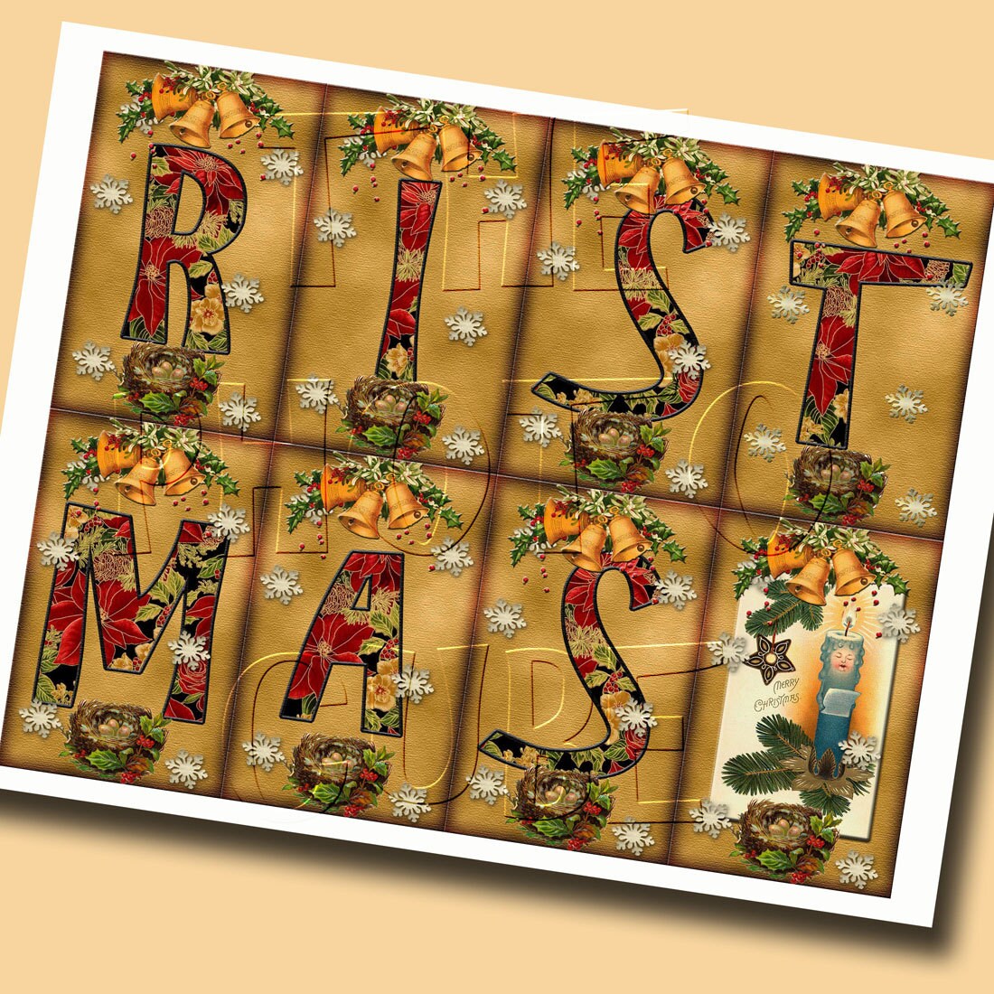 Merry Christmas Banner Pennants 2.5x4Vintage Art | Etsy