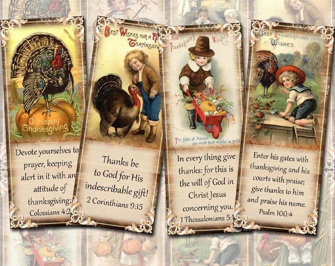 Book Marks- Thanksgiving Bookmarks -set of 8 Lovely Vintage Art With ...