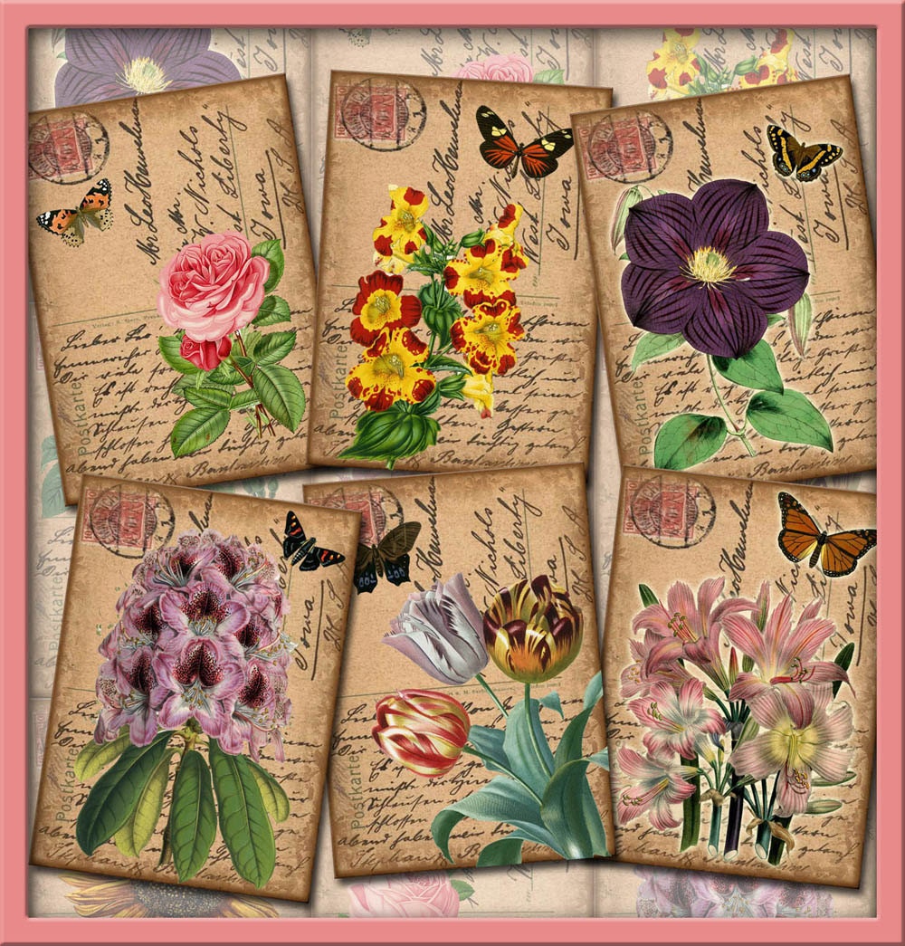 Vintage Floral Postcard Tags/cards charming Altered Art - Etsy