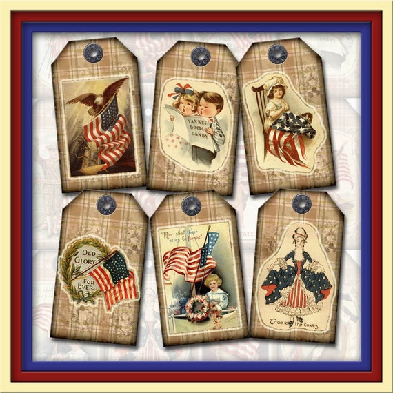Patriotic Americana-Vintage Art Tags/Labels-Three Cheers for the Red ...