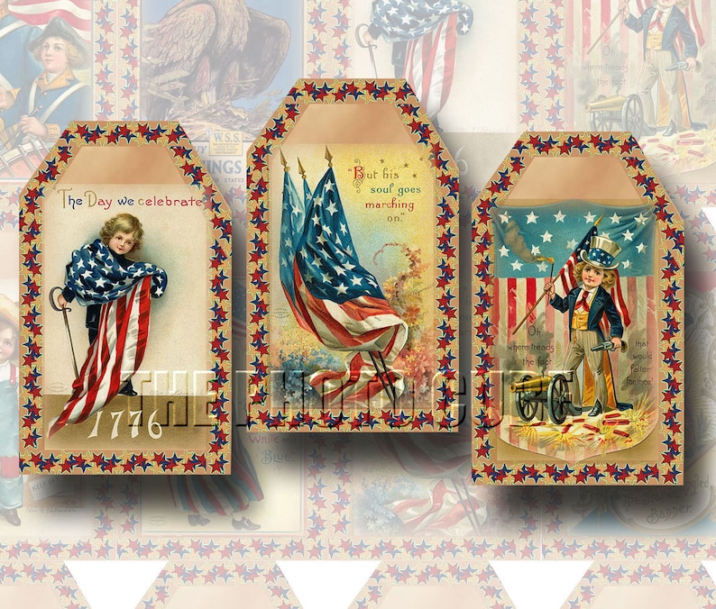 Set of 12 Patriotic Americana Vintage Art Gift/hang Tags- Instant ...