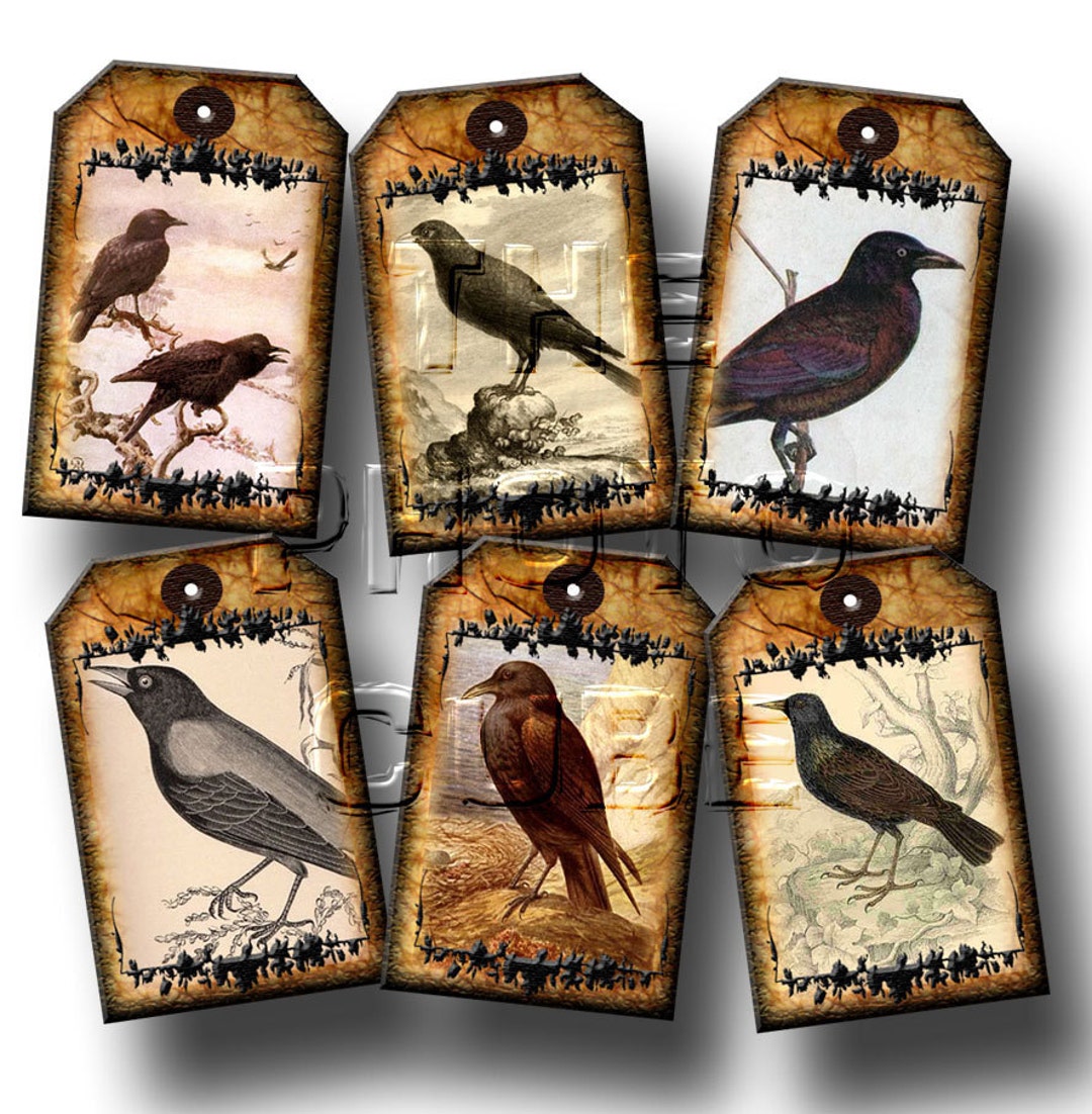 Crows/ravens Primitive & Tattered Vintage Graphics Mini Hang/gift Tags ...