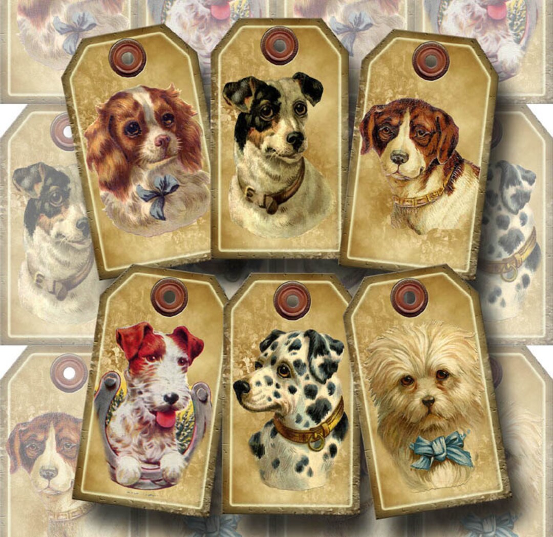 Dogs Puppies-charming Vintage Art Tags/labels -instant Download ...