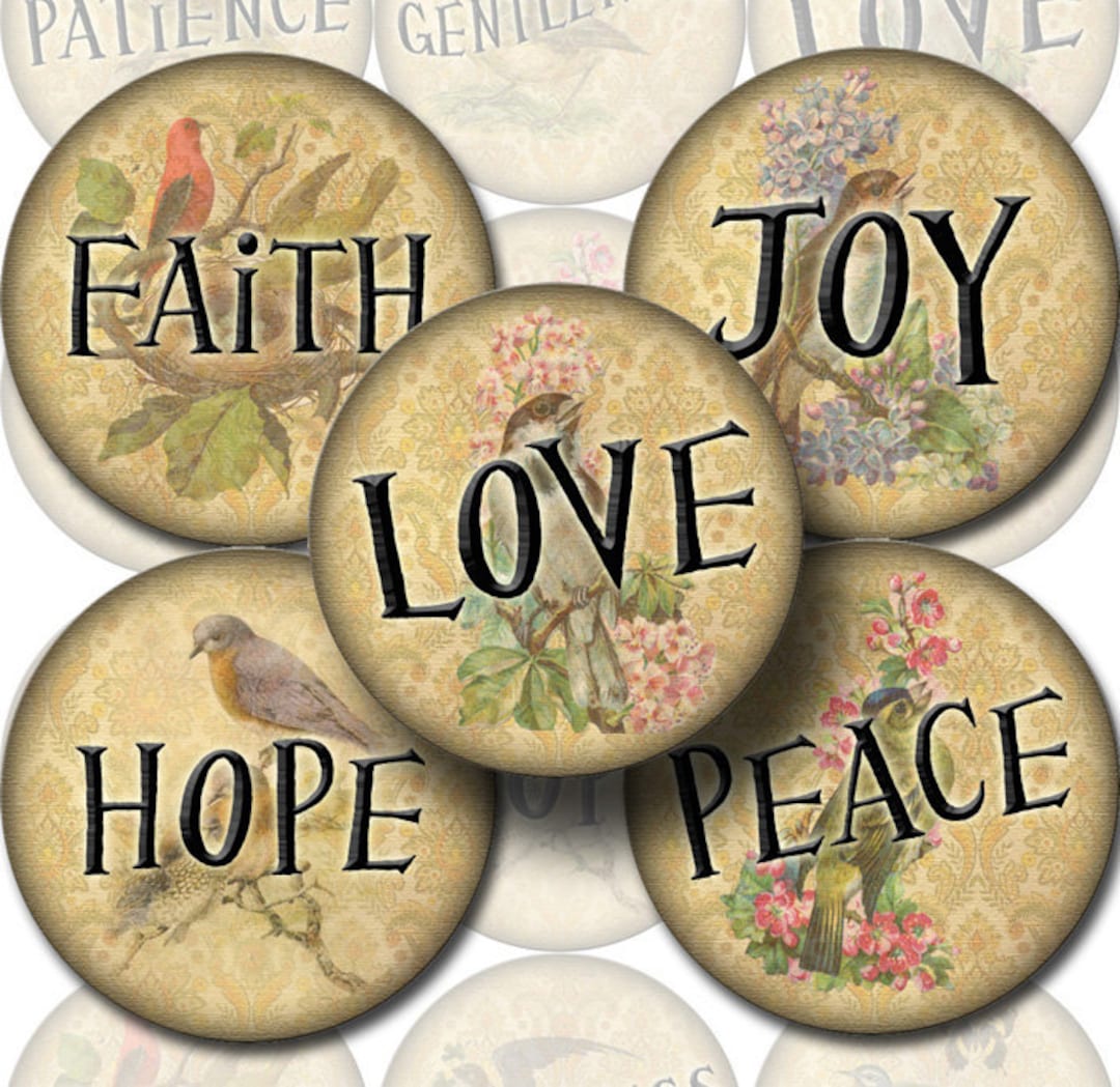 Faith Hope Love Joy Peace- 2.5" Circles- Fruit of the Spirit ...