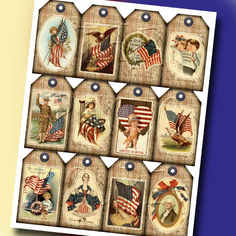 Patriotic Americana-vintage Art Tags/labels-three Cheers for the Red ...