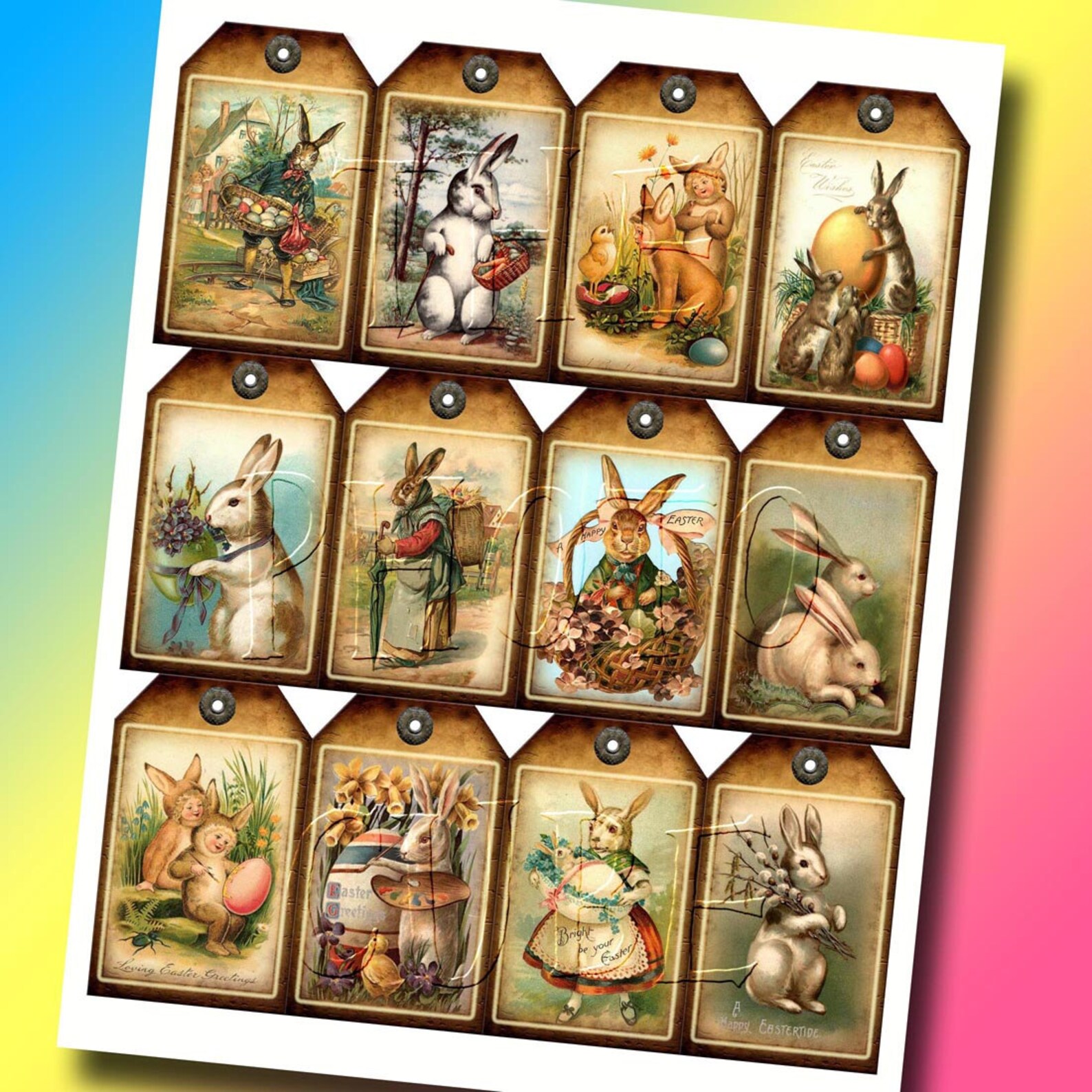 Primitive easter Bunnies Vintage Art Hang/gift - Etsy