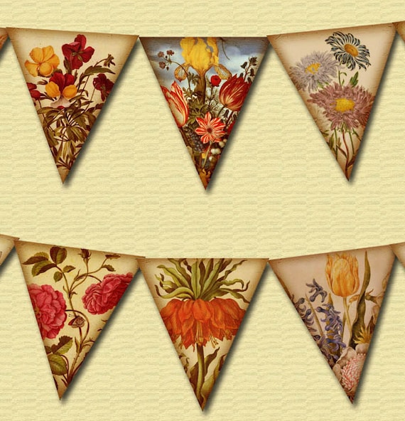 Vintage Shabby Chic Floral Banner -10 Small Pennants/Flags -INSTaNT ...