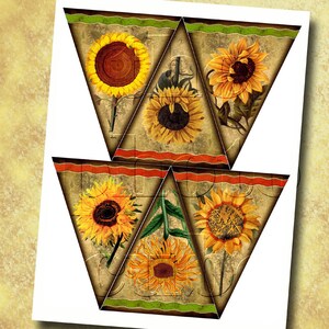 Sunflowers -pennants/flags/garland/bunting/banner-rustic Primitive ...