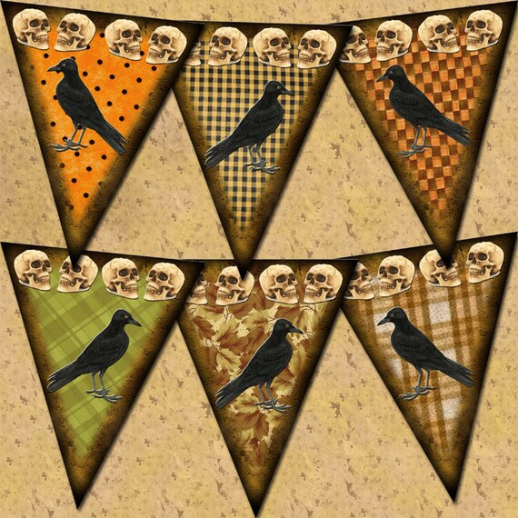 Banner- CRoWs, SKuLLs -Rustic Pennants, Garland, Bunting- Instant ...