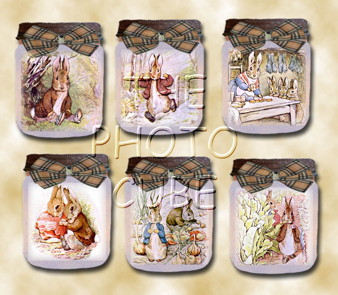 Bunny Rabbits in a Mason Jar- Vintage Altered Art Hang/gift Tags ...
