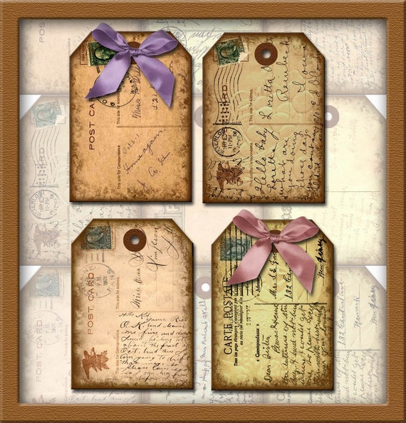 Antiqued Postcard Hang/Gift Tags- Instant Download -Printable Collage ...