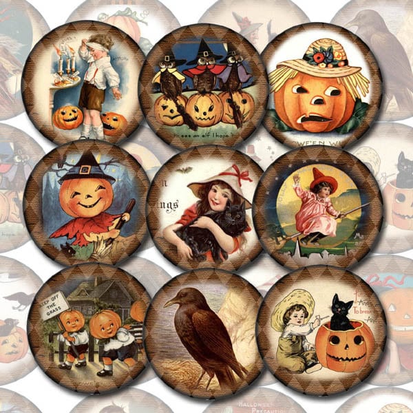 20 Primitive Halloween 2" Altered Art Vintage Images Circles - Instant ...
